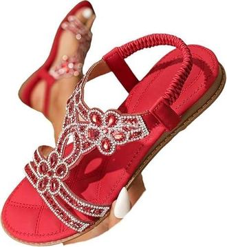 Generic Sandales plates &agrave; strass pour femme 2026, largeur large, boh&egrave;me, &eacute;tincelant, antid&eacute;rapantes, d&eacute;contract&eacute;es, chaussures de plage d&eacute;t&eacute;, sangle &eacute;lastique