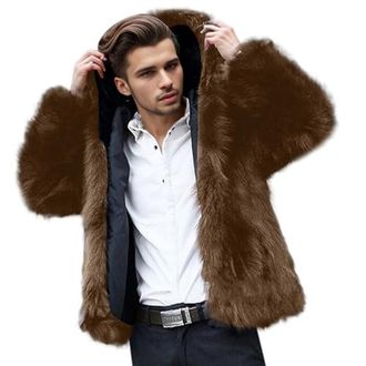 Generic Hommes thermique Faux manteau polaire Super chaud fourrure poids lourd doubl&eacute; veste d hiver avec n23