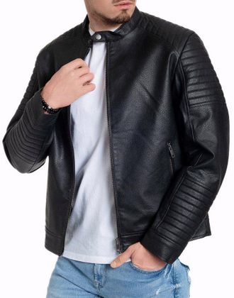 Jack & Jones Lederjacke stilvolle Bikerjacke aus Kunstleder Zeitlose Kunstlederjacke f&uuml;r die &Uuml;bergangsjahreszeit