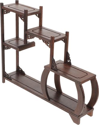 Angoily Holz Kuriosit&auml;tenst&auml;nder Antikes Display Regal Stabil Geschnitzt Vintage Ausstellungsst&auml;nder f&uuml;r Schreibtisch Wohndeko