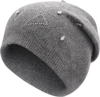 ZLYC Bonnet Souple en Tricot pour Femme - Bonnet dhiver Doux et Extensible, Strass Gris, Taille Unique