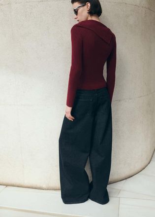 Mango Cardigan en maille &agrave; revers rouge - Femme - XS - MANGO