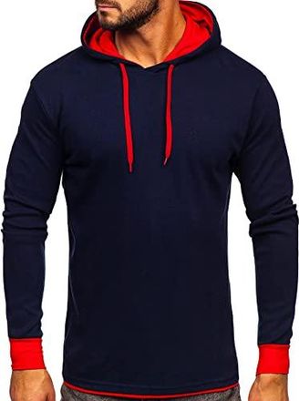 BOLF Homme Sweat-Shirt a Capuche Hoodie Sweat Manches Longues Temps Libre Sport Fitness Outdoor Basic Casual Style 146312 Bleu Fonce L [1A1]