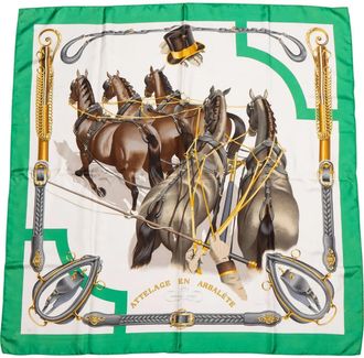 Herm&egrave;s T&uuml;cher & Schals - Hermes Classic ATTELAGE EN ANBALeTE Silk Carre 9 - Gr. unisize - in Gr&uuml;n - f&uuml;r Damen