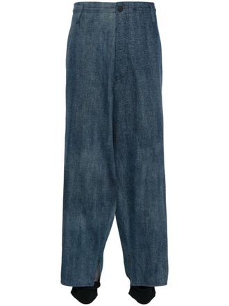 Yohji Yamamoto pantalon ample à effet superposé - Bleu