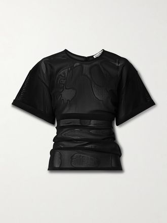 Acne Studios T-shirt Aus Mesh Mit Raffungen - Schwarz
