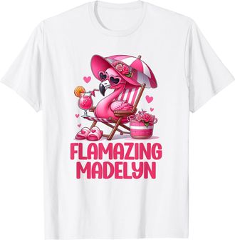 BDAZ Flamazing Madelyn Pink Flamingo Tropical Beach Trip Damen T-Shirt