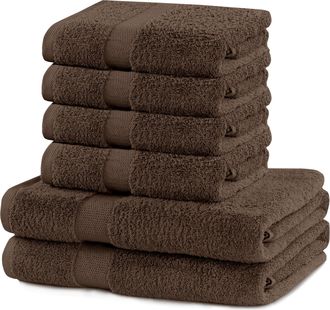 Decoking 6er Set Baumwolle Qualität 525g/m² 4 Handtücher 50x100 cm und 2 Badetücher 70x140 cm braun nussbraun saugfähig Marina