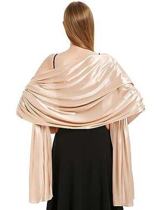 Heekpek Satin Foulard Chale Femme Mariage Echarpes pour Robe de Soirée Élégant Chic Etole Femme pour Soirée Cérémonies Fêtes Mariage, Champagne, Taille unique