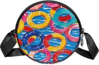 Generic Sac &agrave; bandouli&egrave;re rond pour femme, petit sac de natation avec fermeture &eacute;clair, bretelles r&eacute;glables, sac &agrave; main rond d&eacute;contract&eacute; pour femmes et filles