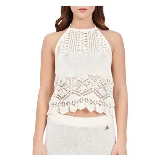 Akep Femme, Tops, Beige, Taille: 40 FR Lin Coton Tricot&eacute; Haut