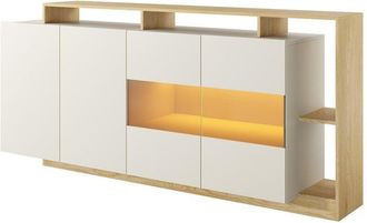Vente-Unique Vente-Unique - Buffet 4 portes 4 niches avec LEDs - Beige et naturel clair - Panneau de particule et verre tremp&eacute; - Charge max 50 kg - Dimensions