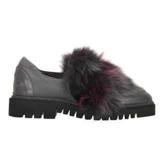 Lorena Antoniazzi Lederloafer mit Fellapplikation - - Shoes - Damen - Grau - 36 EU