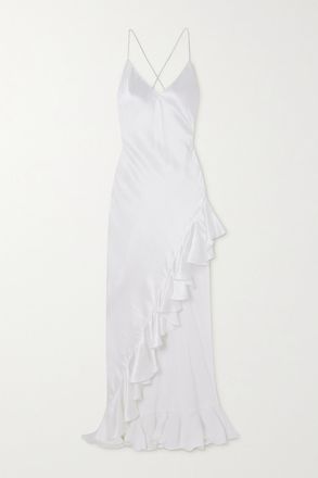 Michael Lo Sordo Asymmetrische, R&uuml;ckenfreie Robe Aus Seidensatin Mit Kristallen Und R&uuml;schen - Wei&szlig;