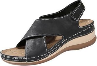 Generic Sandales compens&eacute;es confortables &agrave; bout ouvert pour femme - Couleur unie - Respirantes - &Eacute;l&eacute;gantes et l&eacute;g&egrave;res - Sandales &agrave; lani&egrave;res pour la plage et l