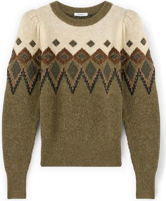 Motivi Femme, Pulls, Vert, Taille: 38 FR Pull jacquard avec manches ballon