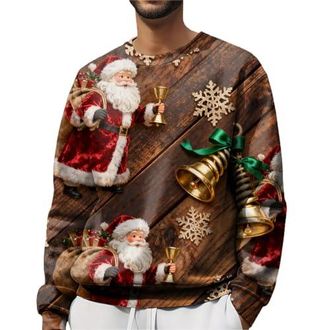 Generic Pull de Noël pour homme, amusant et fantaisie, imprimé graphique, motif imprimé, pull dhiver chaud à col rond, tendance, décontracté, tenue dextérieur