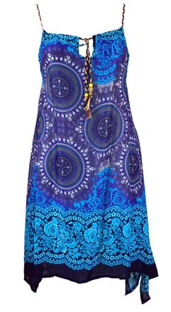 Guru Shop Boho Dashiki Midikleid, Trägerkleid, Strandkleid Für Starke Frauen - Türkis/blau, Damen, Synthetisch