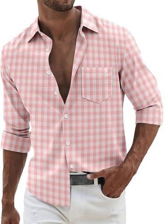 Generic Chemises pour homme, chemise &agrave; carreaux l&eacute;g&egrave;rement cintr&eacute;e, chemises &agrave; manches longues avec poche, chemise &agrave; carreaux, haut d&eacute;t&eacute; l&eacute;ger, haut tendance,