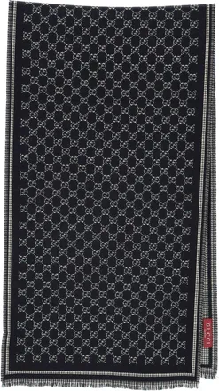 Gucci Black Wool Scarf Gg