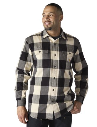 Carhartt Work in Progress Lang&auml;rmeliges Herrenhemd aus schwerem Flanell, lockere Passform, kariert, Hafermilch, XX-Large
