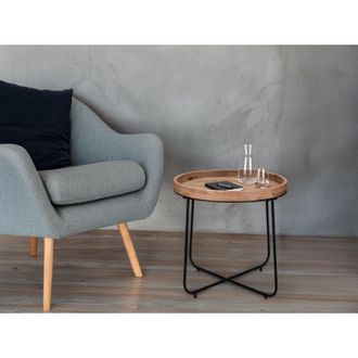 Mirrors and More Mirrors And More - Beistelltisch jette rund Metallgestell Schwarz, Tischplatte Holzoptik &oslash; 66,5cm