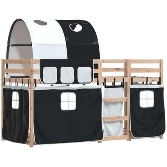 vidaXL Vidaxl - Lit superpos&eacute; avec rideaux blanc/noir 90x190 cm bois pin massif