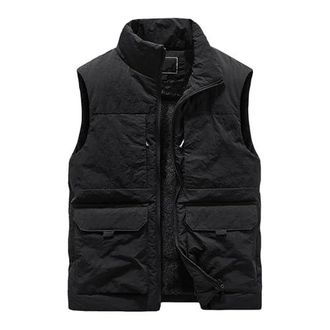 Generic Gilet matelass&eacute; l&eacute;ger doubl&eacute; en polaire pour homme Col montant Veste utilitaire sans manches avec fermeture &eacute;clair, Noir, 5XL