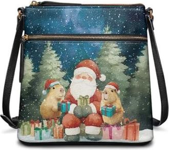 Coloranimal Sac &agrave; bandouli&egrave;re imperm&eacute;able en cuir synth&eacute;tique pour femme avec plusieurs poches, P&egrave;re No&euml;l Capybara