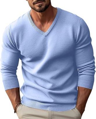 Generic Pull en polaire pour homme - Pull dhiver pour homme - Avec col en V - Manches longues - En coton mélangé - Mode décontractée classique pour le quotidi