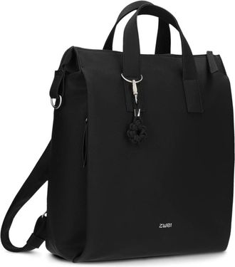 zwei Damen Rucksack Yuna YUR150 großer Tagesrucksack 10 Liter aus hochwertigem Kunstleder, klassisch-elegant mit Blumen-Anhänger, Schlüsselband, DIN-A4 pas