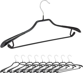 Relaxdays schwarz Kleiderbügel für Anzüge, 10er Set, Anzugbügel, gummiert, aus Metall, rutschfest, platzsparend, 44 cm, mi PVC-Beschichtung, Pack, 10021077