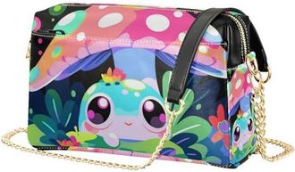 Mnsruu Sacs à bandoulière en cuir pour femme, grenouille arc-en-ciel sous champignon, sac à main