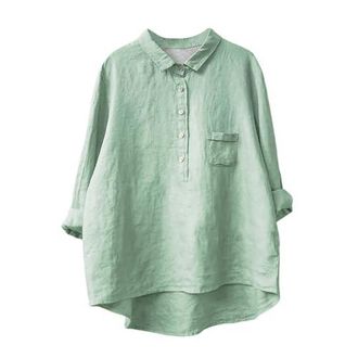 Generic Chemise pour Femmes Coton Et Lin Chic Casual Chemises D&eacute;t&eacute; Manche Longue &Agrave; Col V Loose Hauts Leger Comfy Tuniques &Agrave; La Mode Coton Et Lin Grande Taille