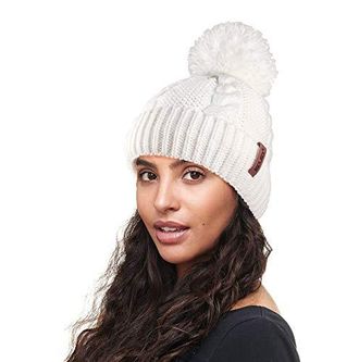 RockJock R80 - Bonnet en Pom Pom en Tricot torsad&eacute; Chaud avec Doublure en Molleton Isolant Thermique
