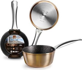 Ibili Sauci&egrave;re Nature &agrave; rev&ecirc;tement en cuivre avec manche en acier inoxydable, 16 cm, Antiadh&eacute;sif style pierre, Compatible avec linduction