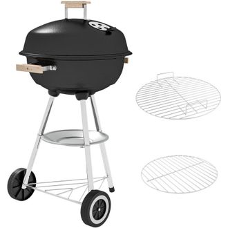OUTSUNNY Barbecue &agrave; charbon - BBQ - Outsunny - rond avec couvercle, roues et contr&ocirc;le temp&eacute;rature - 48 x 56 x 94 cm - noir