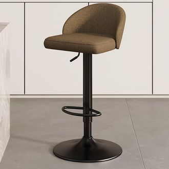 Generic Verstellbarer Drehhocker mit Fu&szlig;st&uuml;tze und R&uuml;ckenlehne - moderner, hellgrauer, leinenbezogener Stuhl f&uuml;r K&uuml;che und Esszimmer