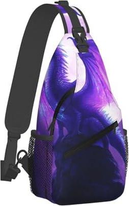 Generic Casual Sacoche Tactique Dragon mouche violet Sacs Poitrine Durable Crossbody Bag pour &eacute;cole Camping Femme