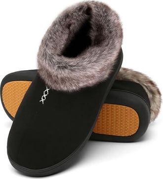 Mishansha Chaussons Femme Hiver Chaud Confortable - Pantoufles Charentaises Fourré Slippers - Noir Profond, Gr.37 EU