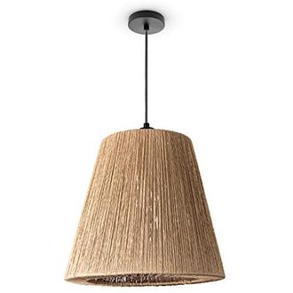 Paco Home Suspension Salon Boho Lampes En Osier Rotin Salle &Agrave; Manger Lampe Papier E27, Type de lampe:Lampe &agrave; suspension - Type 5, Couleur:Beige (&Oslash;38 cm)