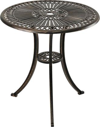 Relaxdays Relaxdays Gartentisch mit Schirmloch, HxD: 65 x 60 cm, Aluguss, wetterfest, antik, runder Balkontisch, schwarz/bronze