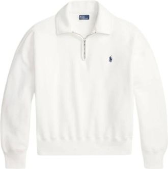 Polo Ralph Lauren Femme, Sweatshirts et sweats &agrave; capuche, Blanc, Taille: 42 FR Pull zipp&eacute; au col