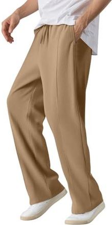 Generic Pantalon de jogging en lin d&eacute;contract&eacute; pour homme, confortable, respirant, l&eacute;ger, coupe d&eacute;contract&eacute;e, couleur unie, pantalon d&eacute;t&eacute; avec poches pour les