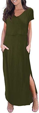 Smallshow Longue Robe Allaitement Femme Split Dress Grossesse Maternité Army Green XL