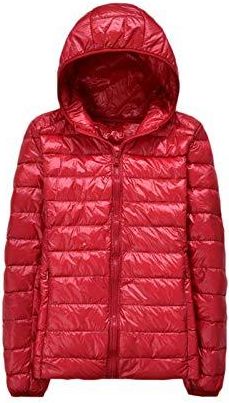 Minetom Doudoune Légère a Capuche Femme Duvet Veste Courte Manteau Blouson Automne Hiver Chaud Coupe-Vent Imperméable Parka Rouge 48