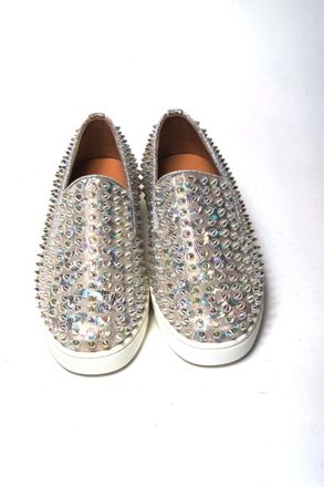 Christian Louboutin Womens White Ab-Clear Ab Roller Boat Woman Flat Sneaker