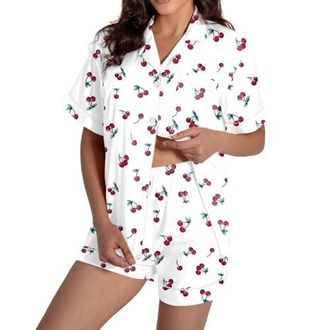 Generic Tenues deux pi&egrave;ces pour femmes 2026 Saint-Valentin pour femmes ensemble de shorts &agrave; manches courtes et col en V (2), rose vif, XXL