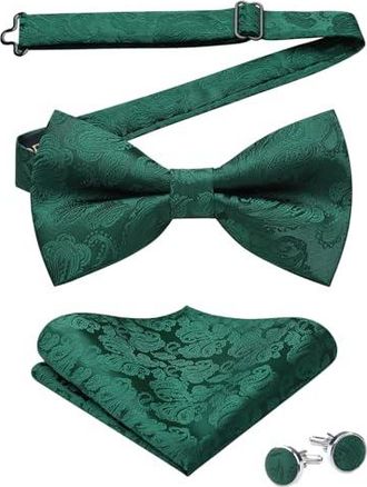 Hisdern Noeud Papillon Vert Homme Paisley Noeuds Papillon avec Mouchoir de Manchette Boutons Ensemble pour Noël Fete