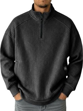 Generic Pull &agrave; col roul&eacute; pour homme - Sans capuche - Demi-fermeture &eacute;clair - Couleur unie - Confortable - Doux - Manches longues - Coupe droite - Pull dext&eacute;ri